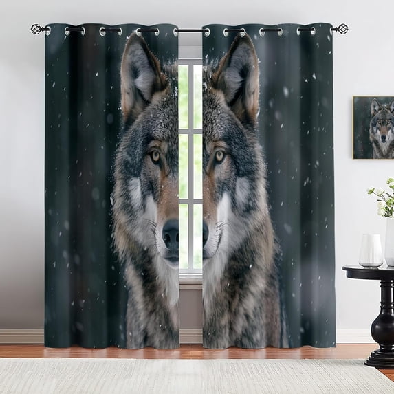 Blizzard Wolf Blackout Curtains, Wild Wolf Animal Print Window Drapes ...