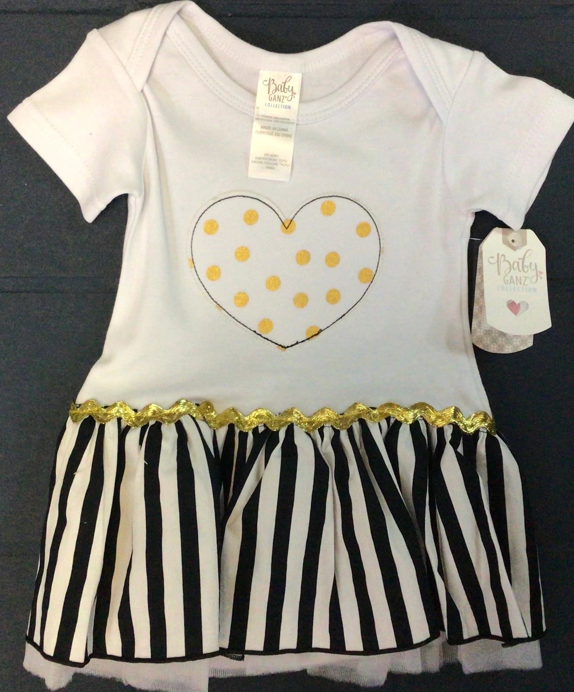 Blk/Wht/Gold Heart Infant Dress with Built in Onesie 0-6 Mos. - Walmart.com