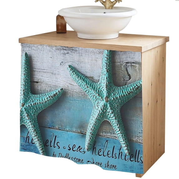 Bllue Starfish Cabinet Curtains Text Vintage Wood Texture Sink Skirt ...