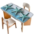 Bllue Starfish Fitted Rectangle Tablecloth 24" x 50" Text Vintage Wood ...