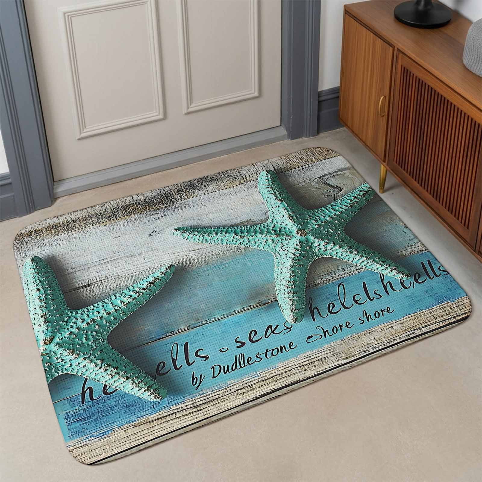 Bllue Starfish Front Door Mat Indoor Entrance, Text Vintage Wood ...