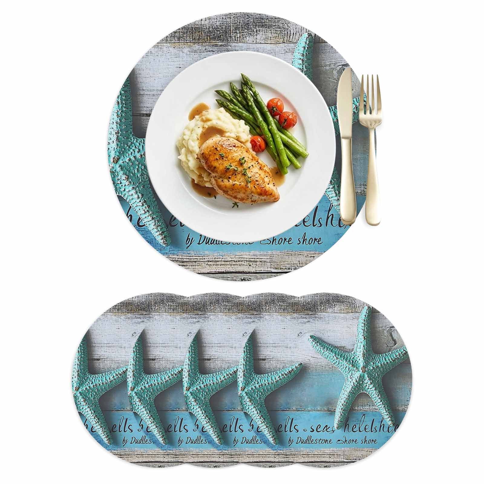 Bllue Starfish Leather Placemats Set of 4, 15 Inch, Text Vintage Wood ...