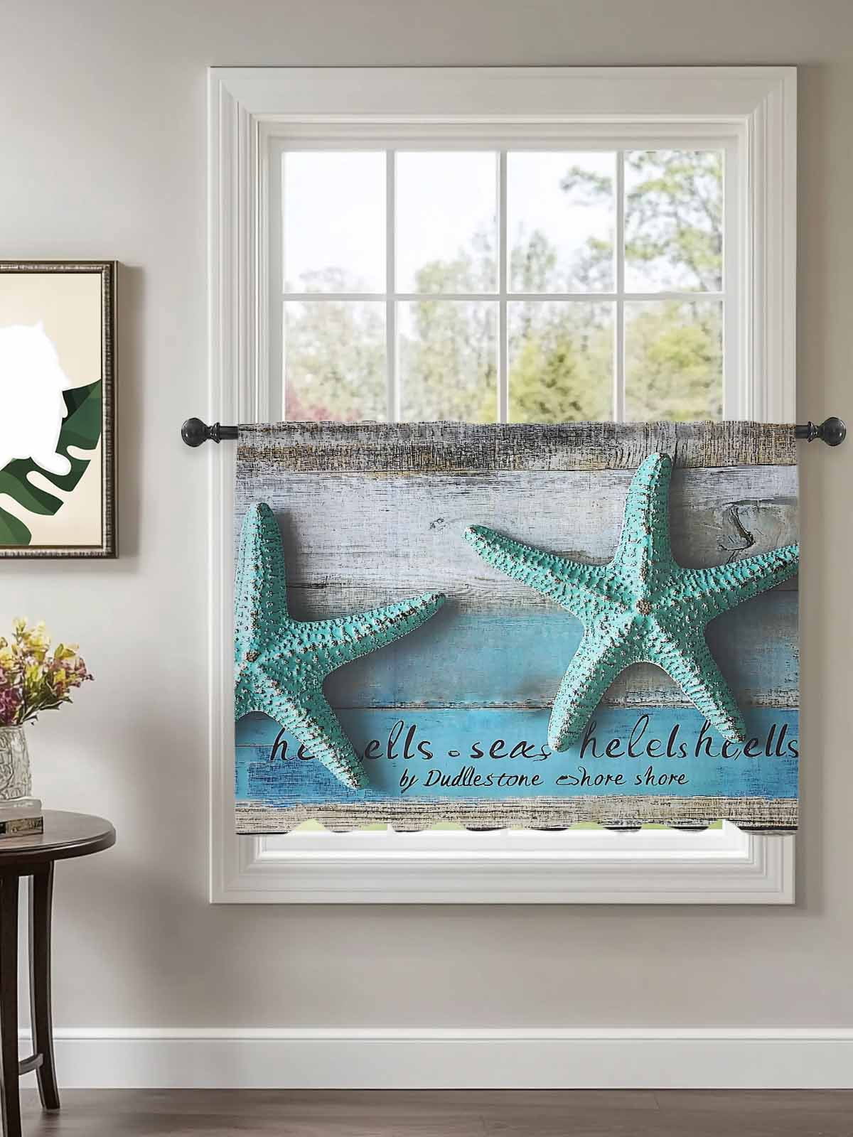 Bllue Starfish Sheer Curtains 45 Inch Long 1 Panel Text Vintage Wood ...