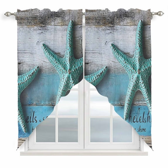Bllue Starfish Swag Valances for Windows 36 inches Long, Text Vintage ...