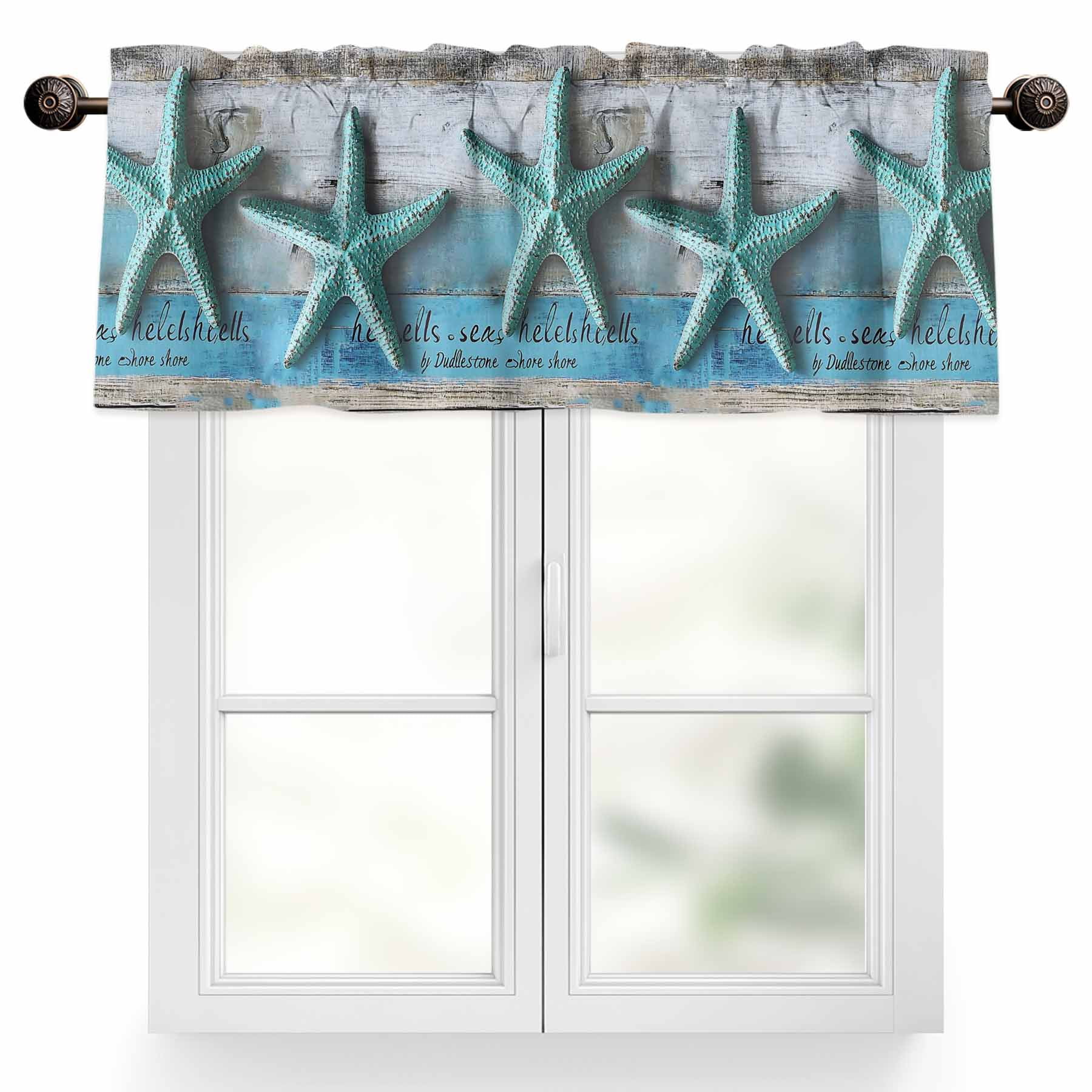 Bllue Starfish Valances for Windows, 54 x 18in, Text Vintage Wood ...