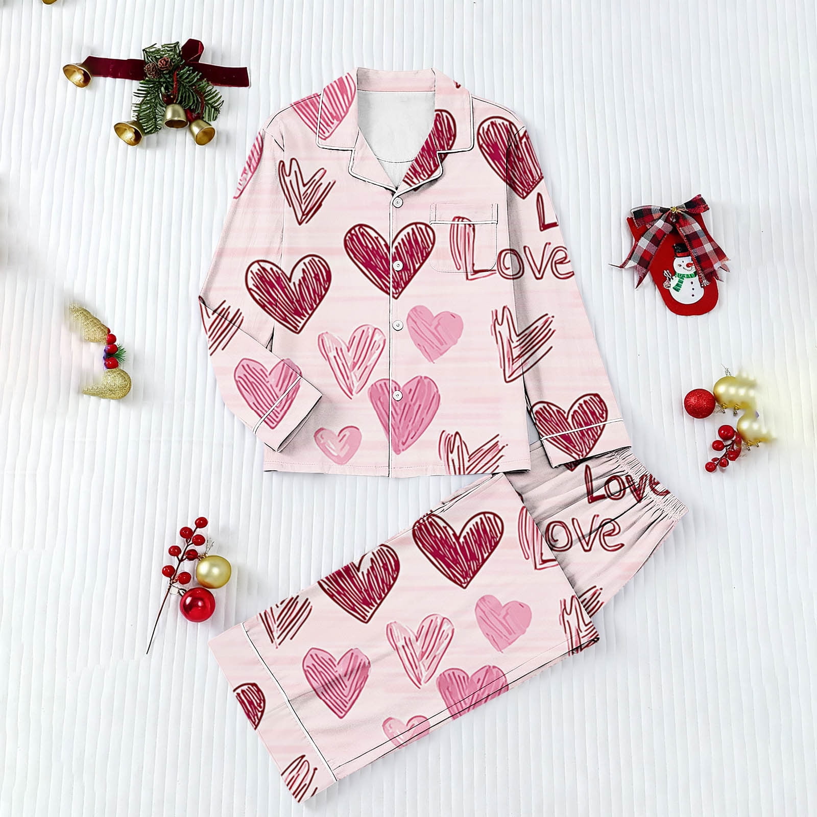 Blmnix 2 Piece Pjs Sets for Women Heart Pajamas Sleepwear Sets Shirts ...