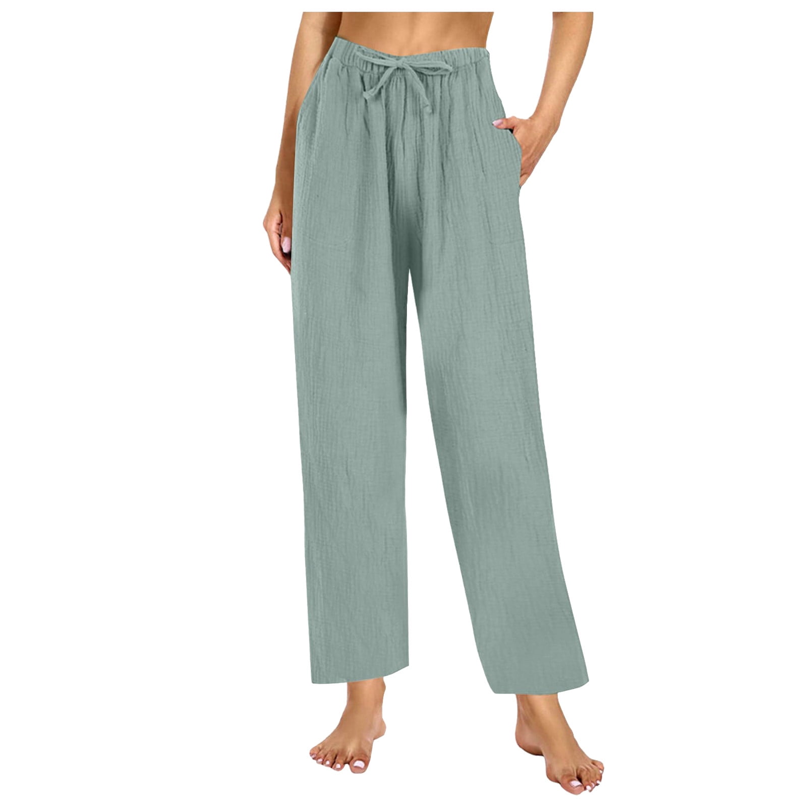 Blmnix 2024 Womens Pants Green Flowy Long Beach High Wide-Leg Palazzo ...
