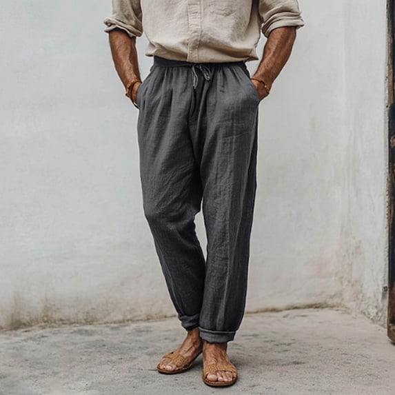 Blmnix Baggy Men Pants Low Waisted Travel Pants Linen Pants Palazzo ...