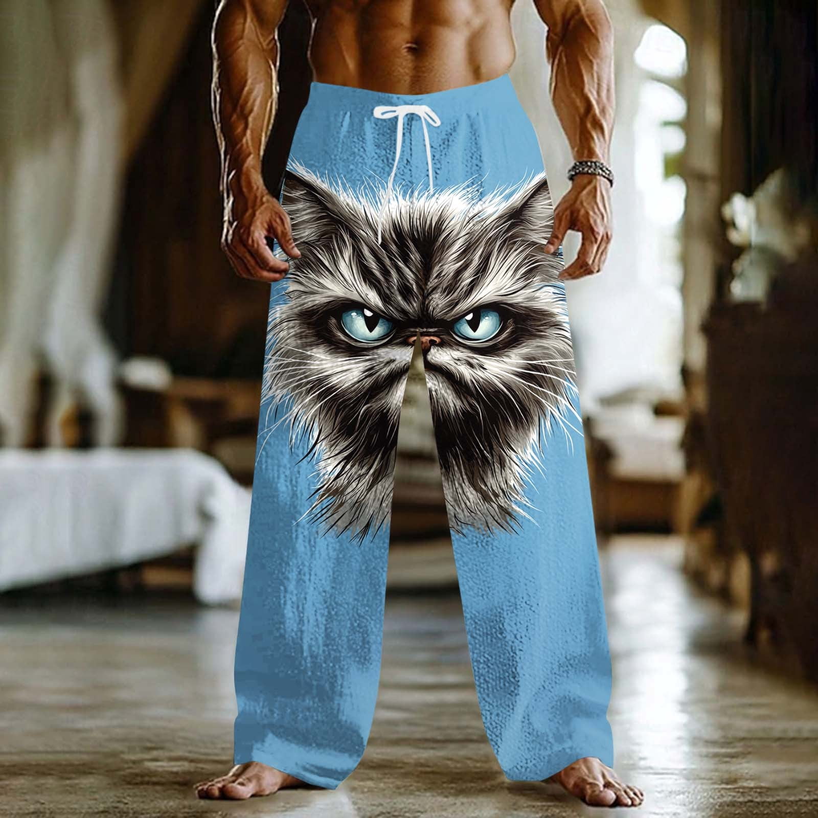 Blmnix Baggy Pants Men Low Waisted Lightweight Pants Palazzo Beach ...