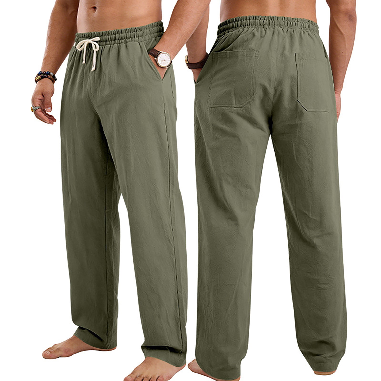 Blmnix Baggy Trousers for Men Palazzo Low Rise Linen Pants Beach Pants ...
