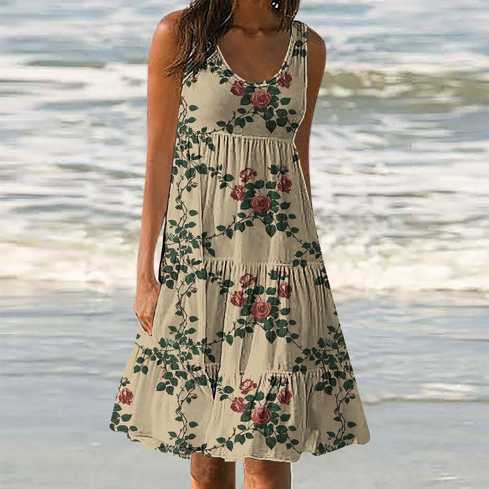 Blmnix Beach Dresses Women dresses Tank Plus Size Under Dress Crew Neck ...