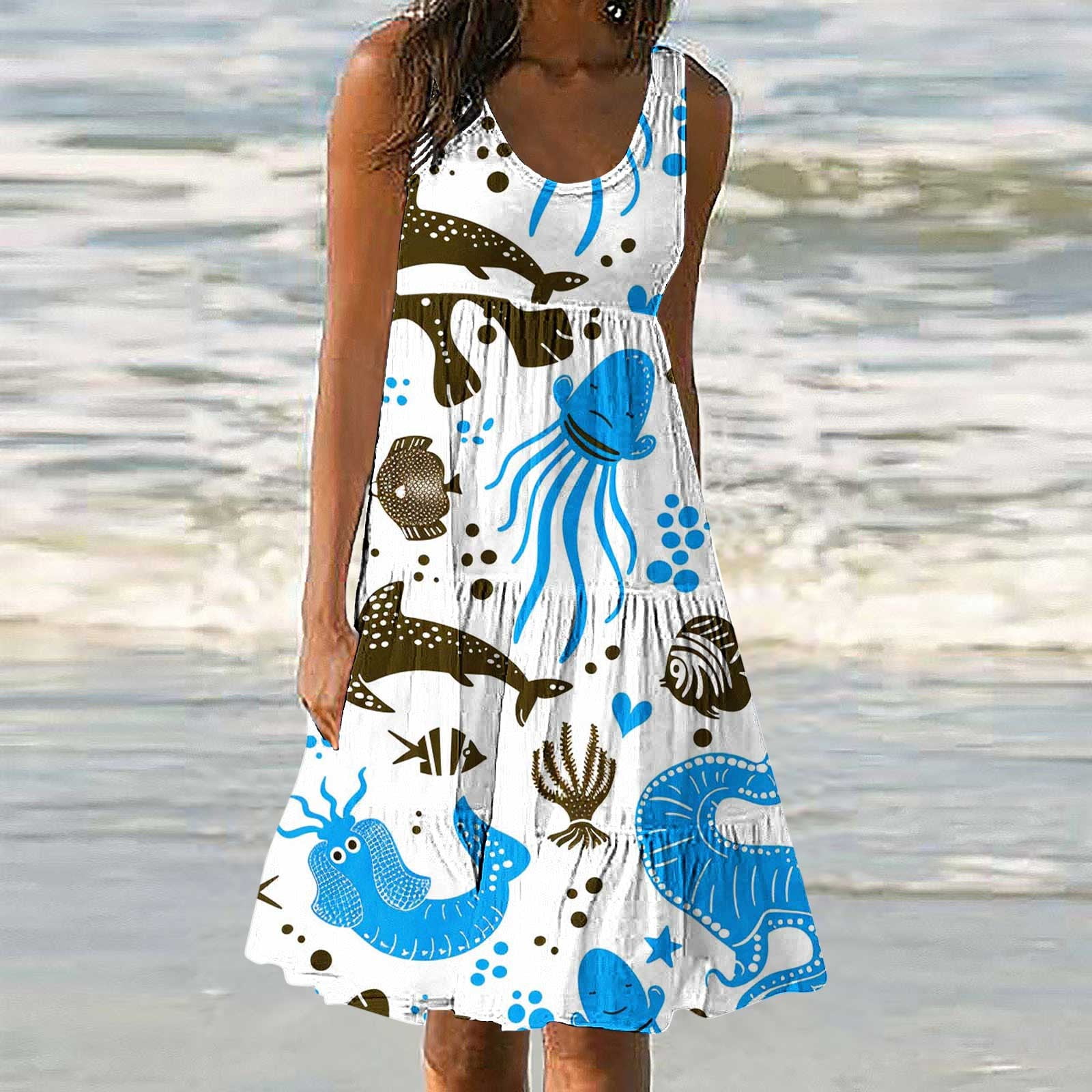 Blmnix Beach Dresses Women's Dresses Tank Plus Size Skirts Blue ...