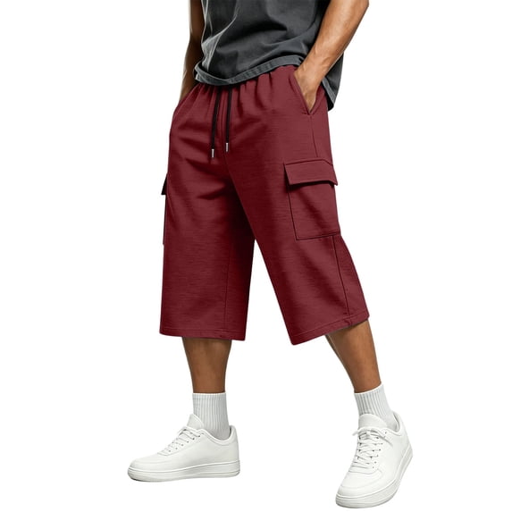 Blmnix Beach Pants Mens Pants Baggy Cargo Short Pants Jeans 7/8th Red ...