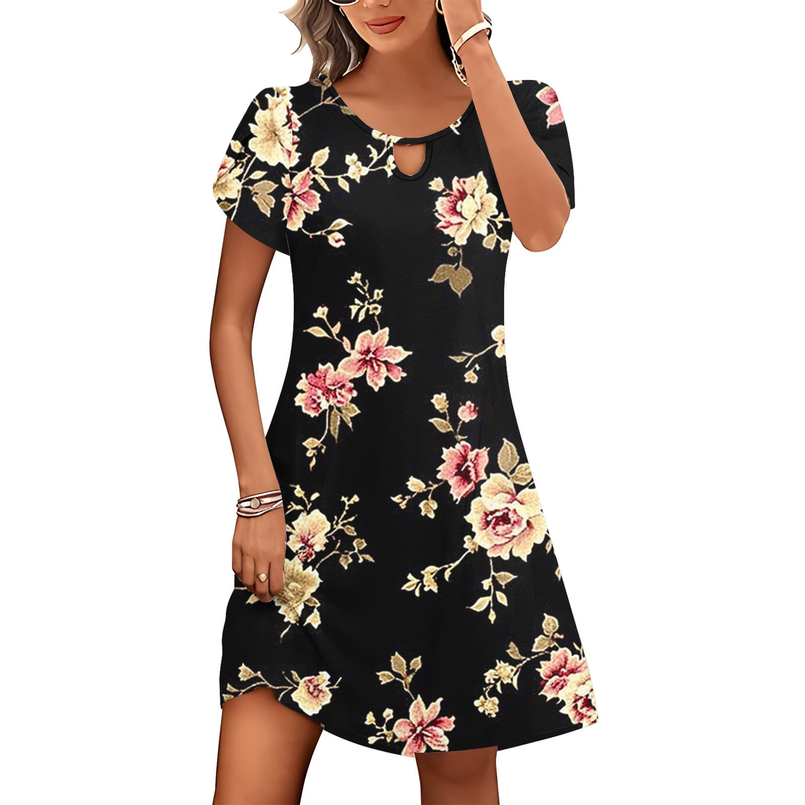 Blmnix Beach Women dresses Popover Boho Dresses Dress Black Keyhole ...