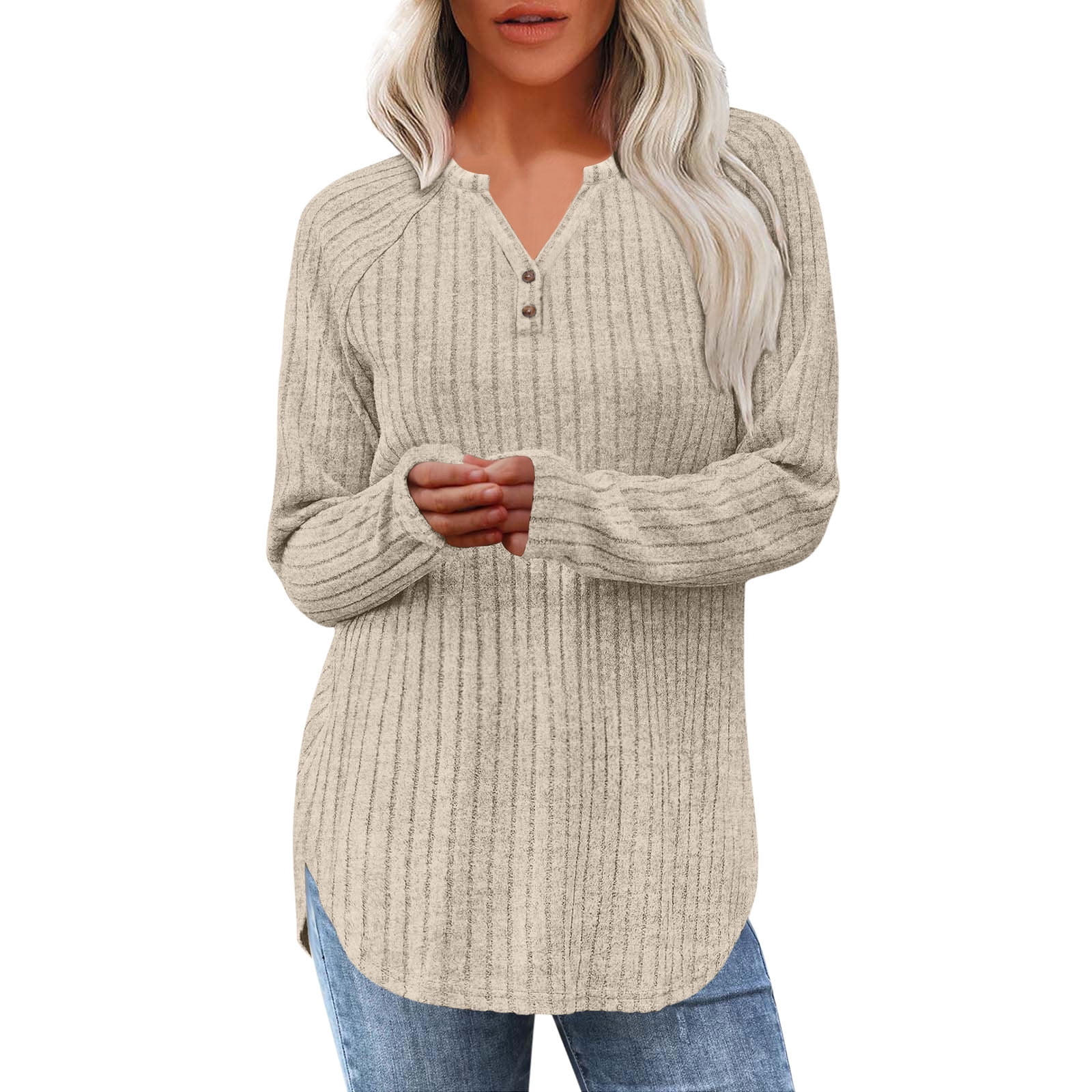 Blmnix Beige Cute Blouses Teachers Basics Long Sleeve Casual Womens ...