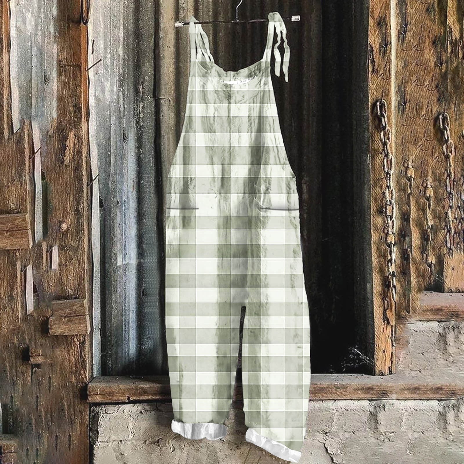 Blmnix Bib Womens Rompers For Summer Peasant Green Plaid Training Pants ...