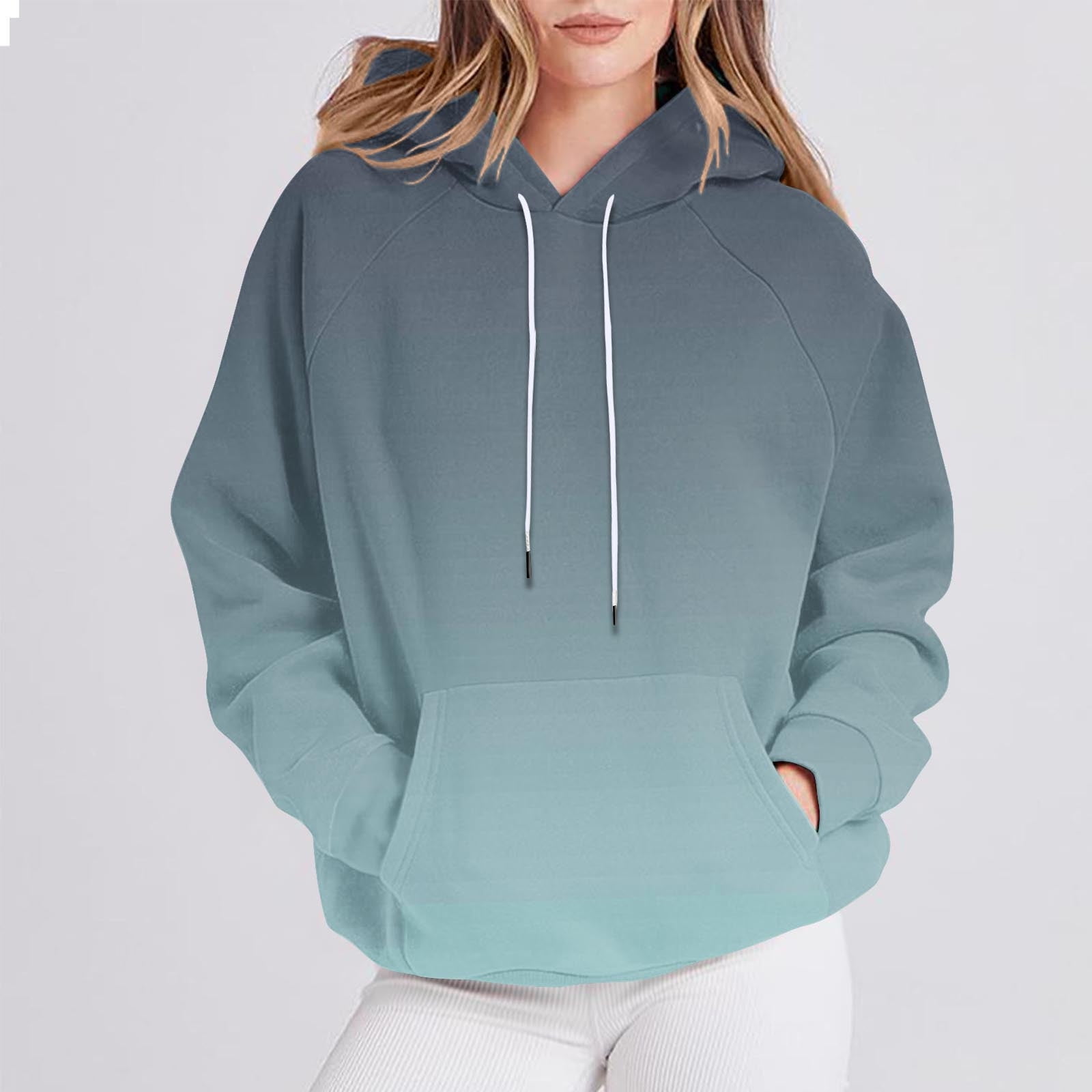 Blmnix Blue Plus Size Sweatshirts for Women Hoodie Gradient Basics Cute Plus Size Tops Novelty ...