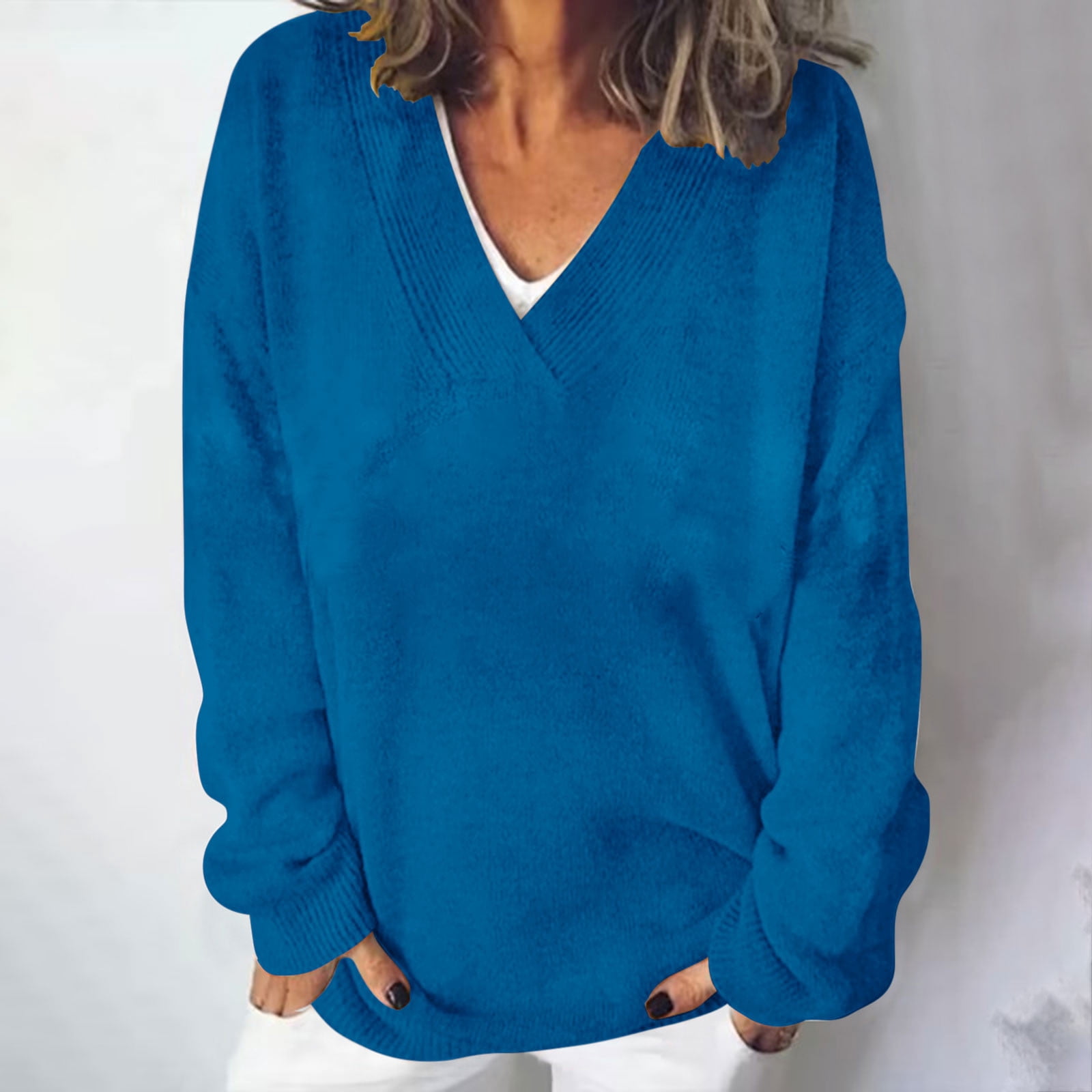 Blmnix Blue Womens Tops Dressy V-Neck Long Sleeve Christmas Work Out ...