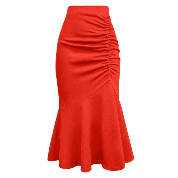 Blmnix Bodycon Plus Size Skirt Red Long Pencil Fall Skirts for Women ...