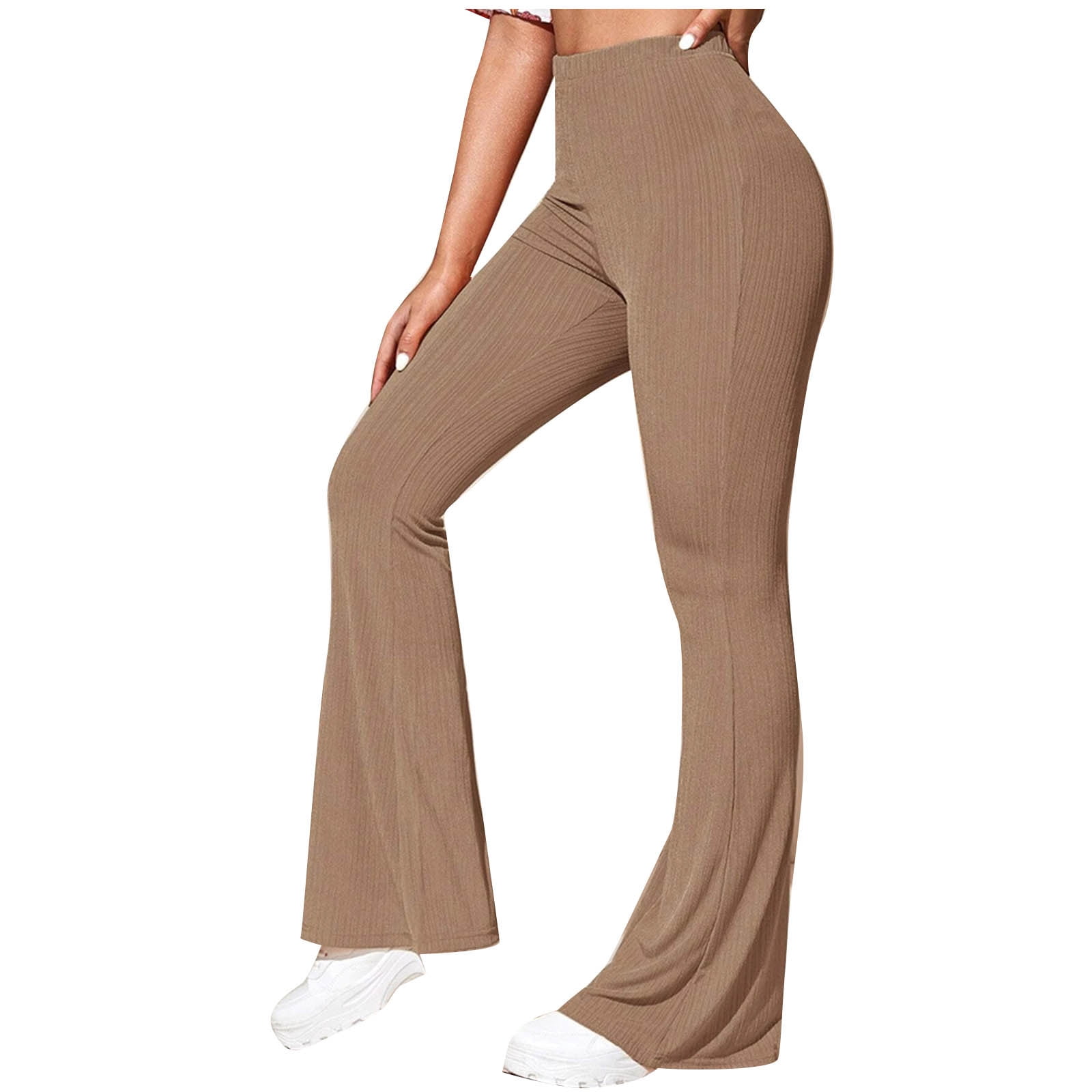Blmnix Brown Pull-On Pants for Woman Yoga Petite Bootcut High Full ...