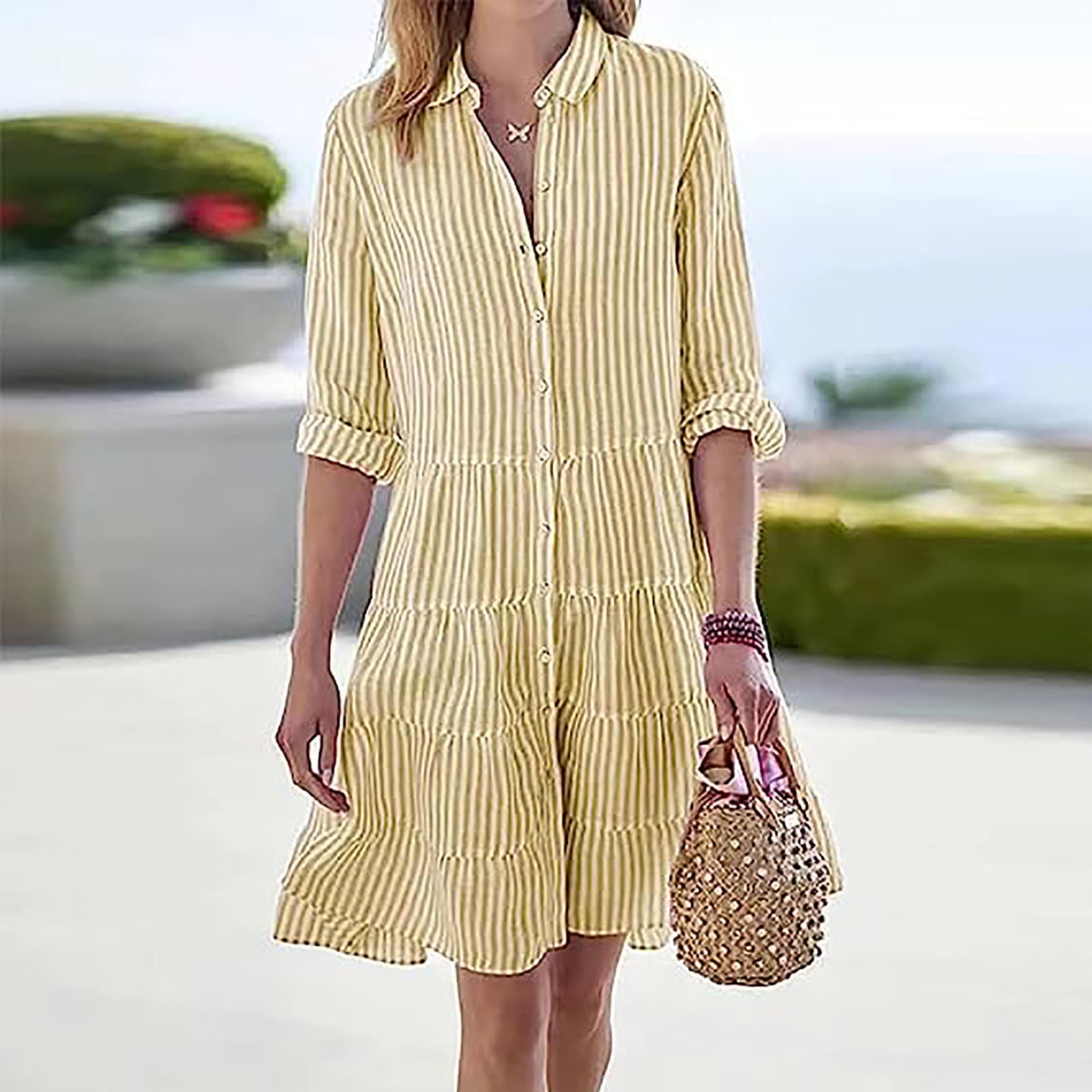 Blmnix Button Down Woman Dress Shift Hawaiian Dresses Petticoat ...