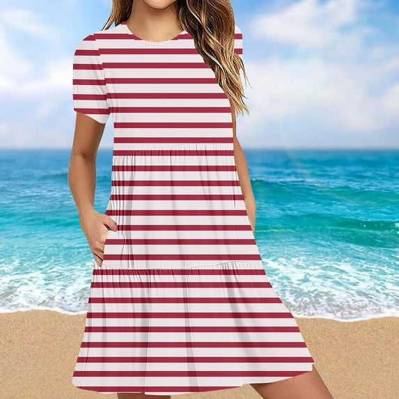Blmnix Casual Dresses Cocktail Dresses for Women Striped Fit & Flare ...
