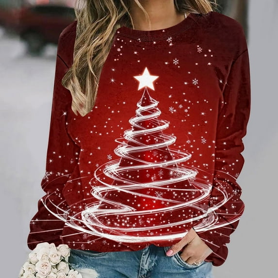 Blmnix Christmas Cute Hoodies Crew Neck Long Sleeve Womens Tops ...