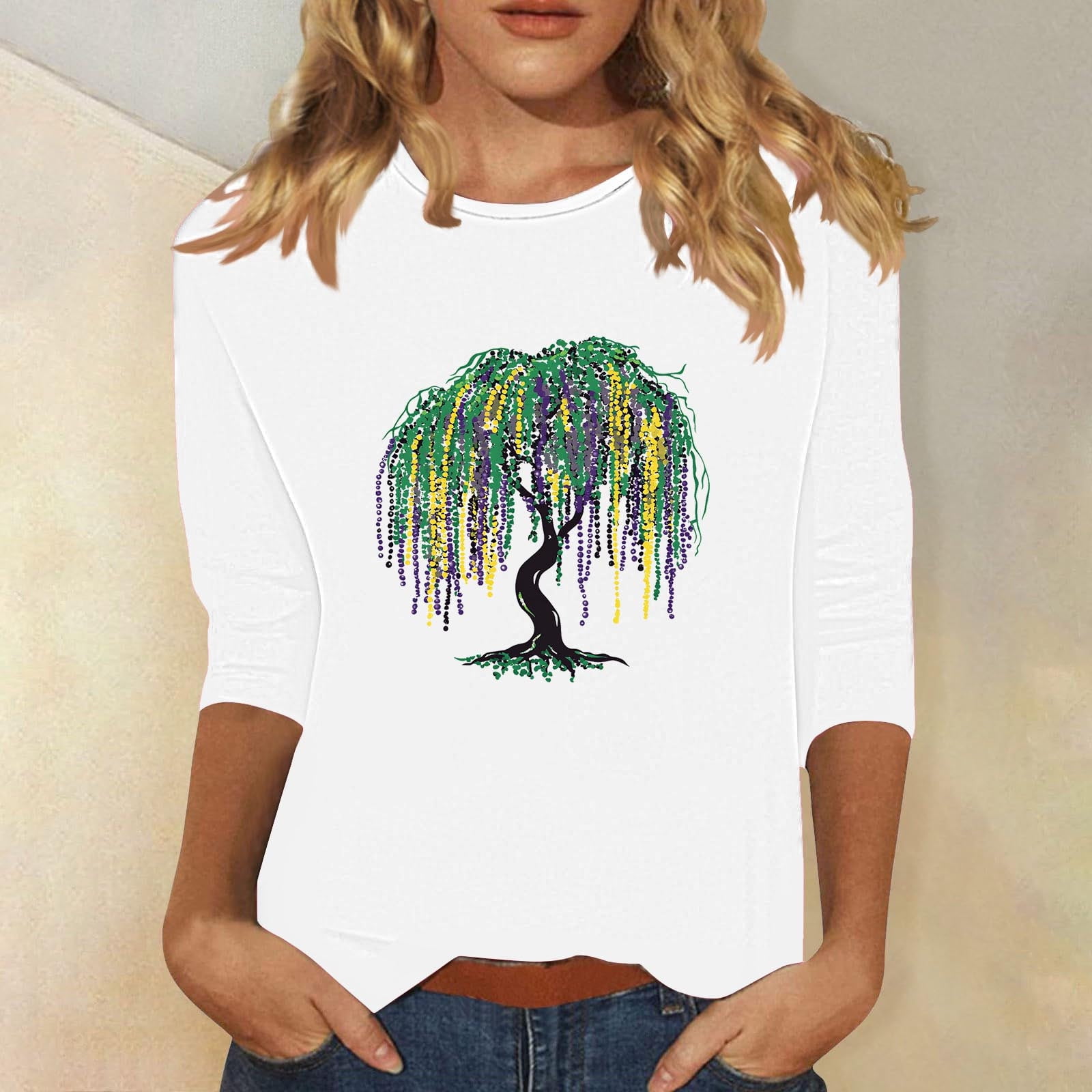 Blmnix Club Workout Shirts Carnival Pullover Blouses 3/4 Sleeve White ...