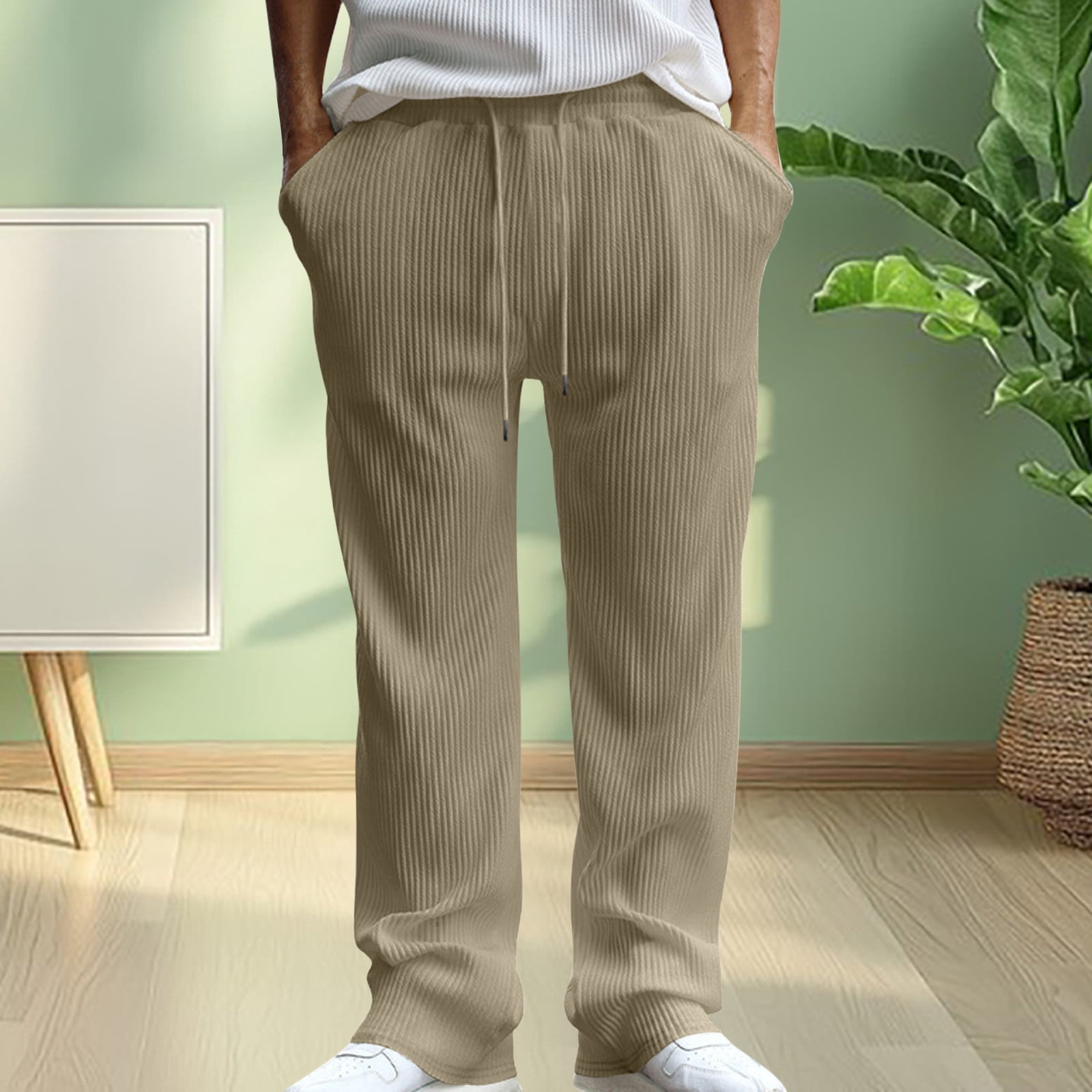 Blmnix Corduroy Pants Men's Pants Low Rise Comfy Pants Palazzo Baggy ...