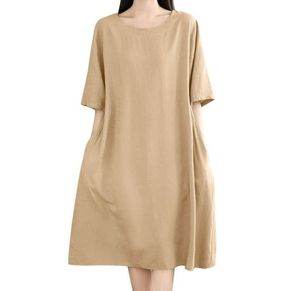 Blmnix Cotton Linen Holiday Party Dresses for Women Casual Popover ...