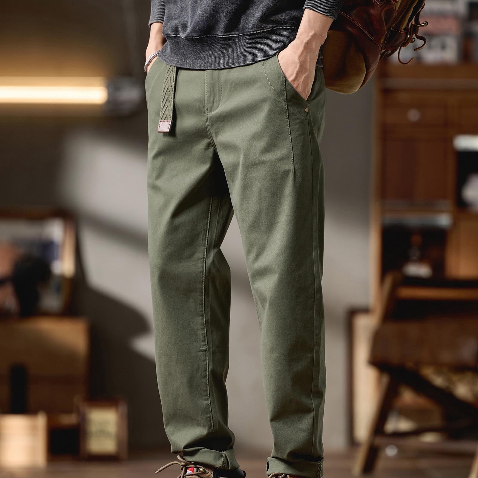 Blmnix Cotton Pants Pants Men Low Rise Baggy Cargo Travel Pants Jean ...