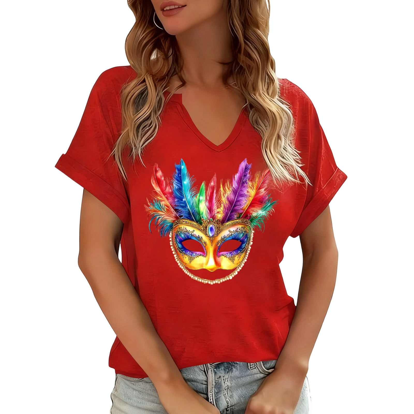 Blmnix Cotton Shirts for Women Dressy Casual Carnival Pullover Clothe V ...