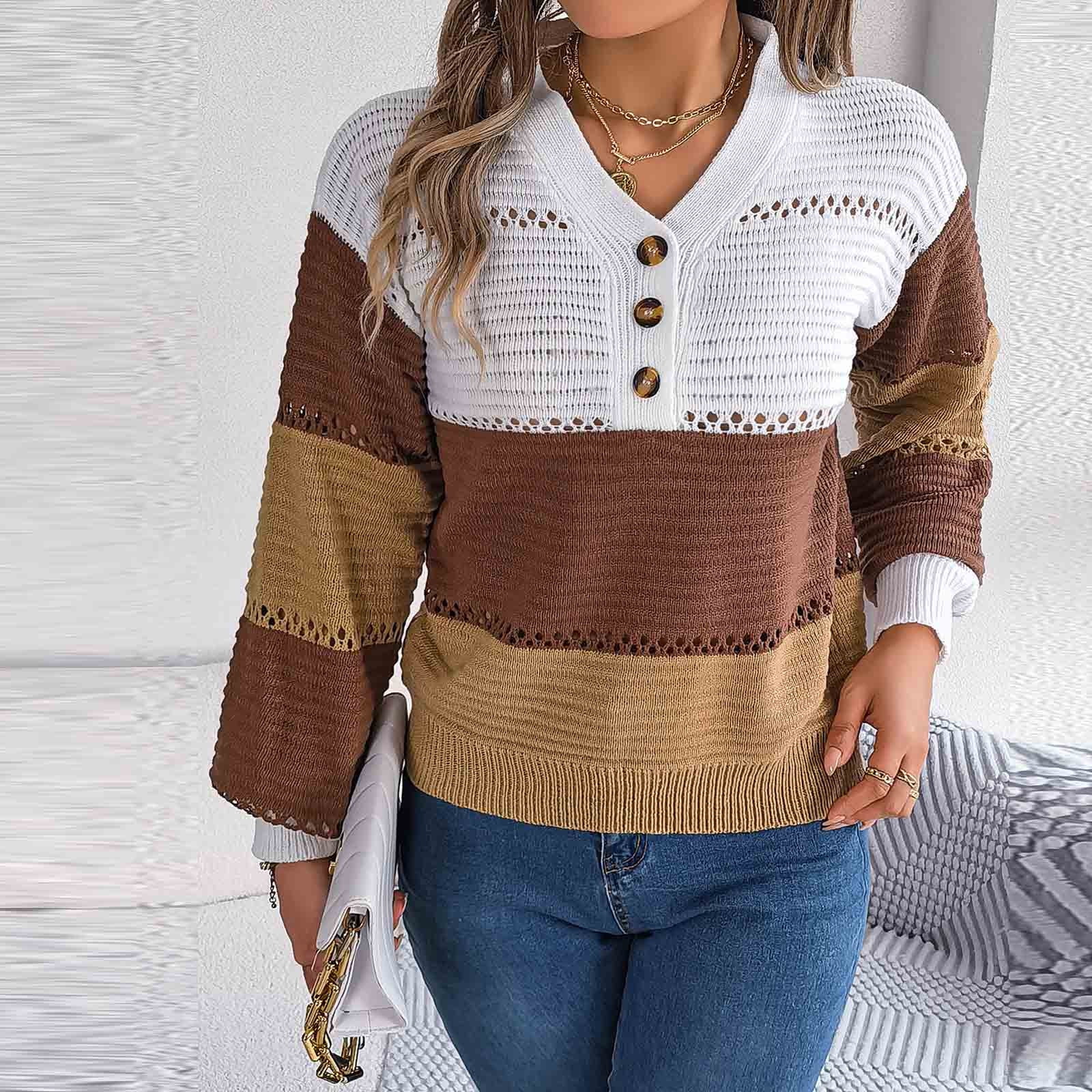 Blmnix Crochet Women's Work Tops Coffee Color Block Trendy 2025 Women ...