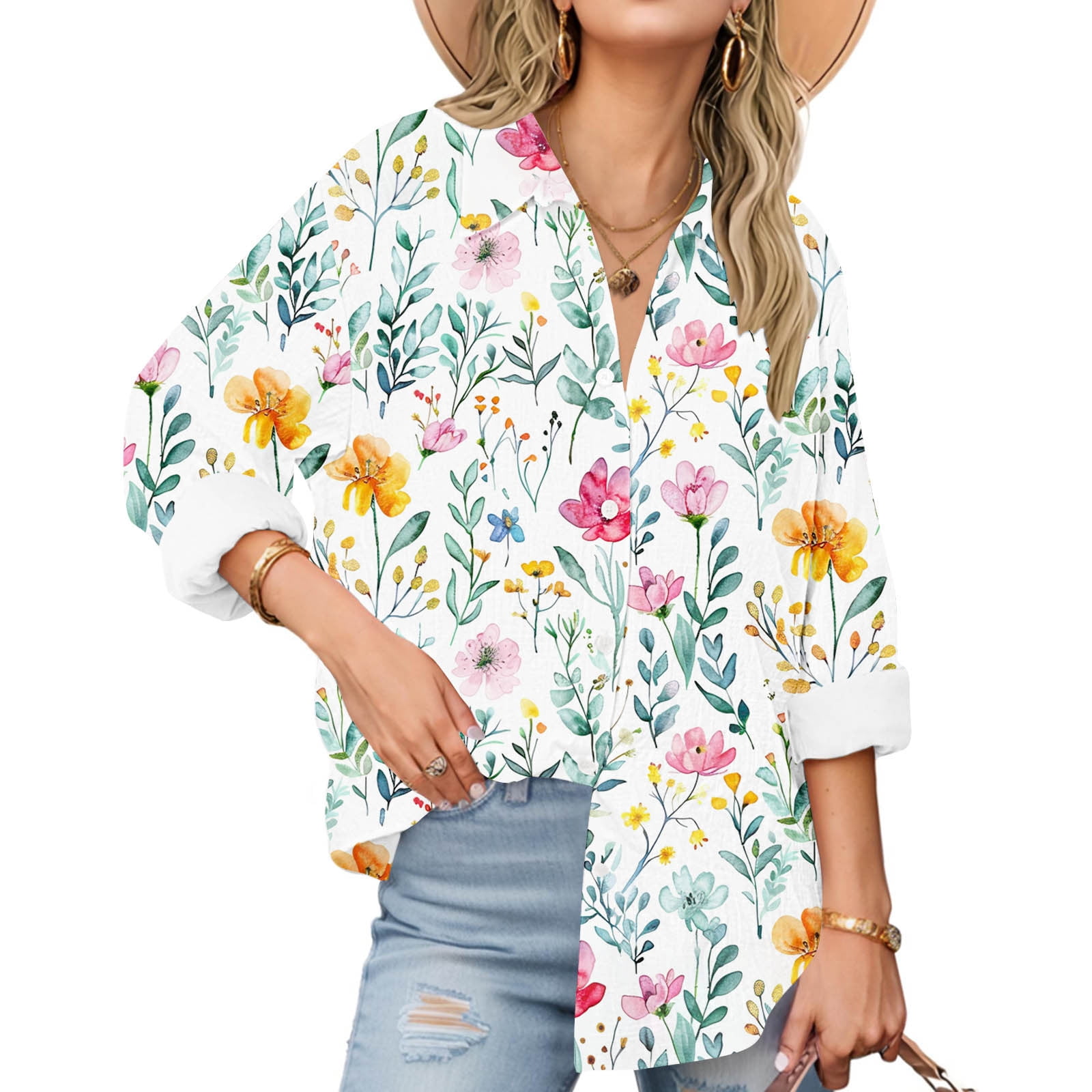 Blmnix Cute Graphic T Shirts Wildflower T Shirts V-Neck Long Sleeve ...