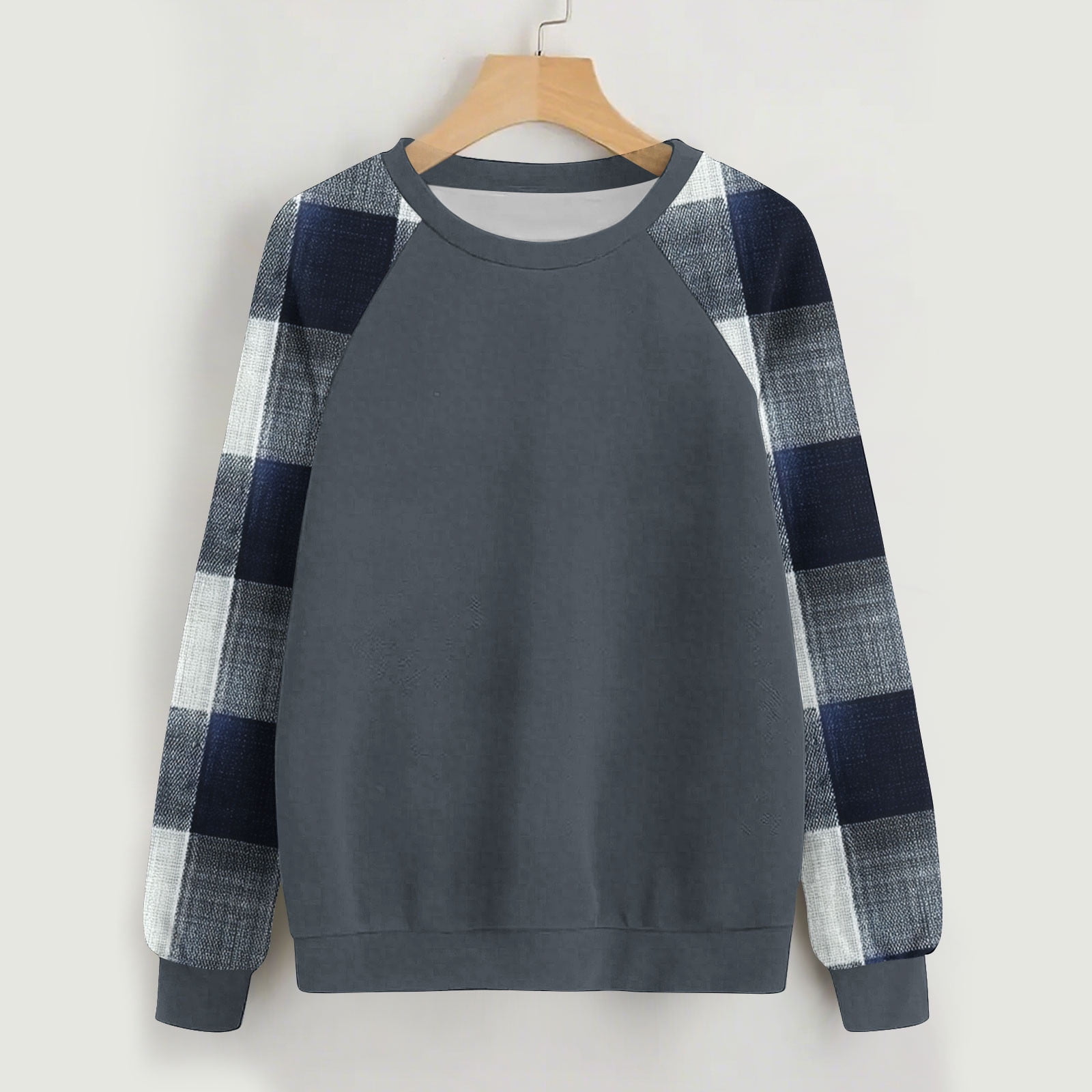 Blmnix Dark Gray Vintage T Shirts Patchwork Pullover Tops for Teachers Long Sleeve Crew Neck ...