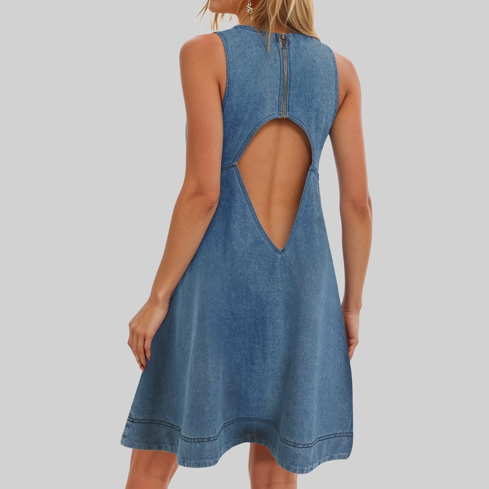Blmnix Denim Dress Womens Dresses Tank Casual Mini Skirt Crew Neck ...