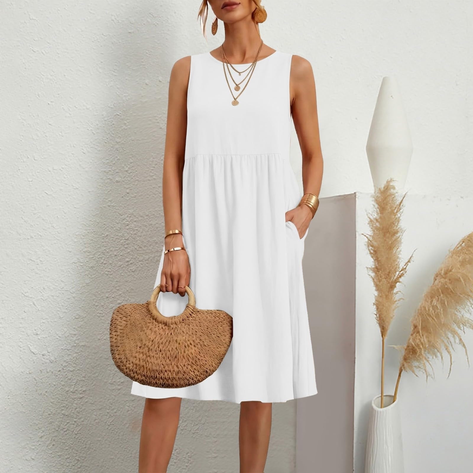 Blmnix Dresses for Women 2026 Tank Dress Shift Linen Dress Petticoat ...