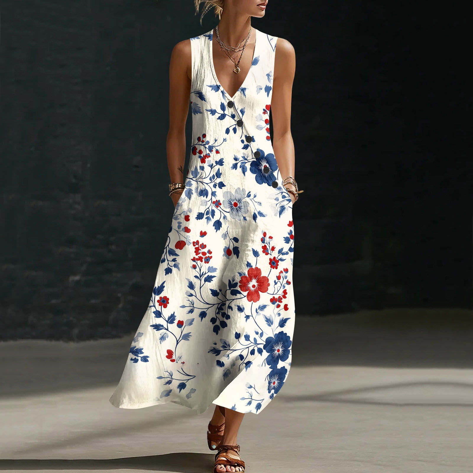 Blmnix Dresses for Women Tank Dress Hawaiian Dresses Fit & Flare Dress ...