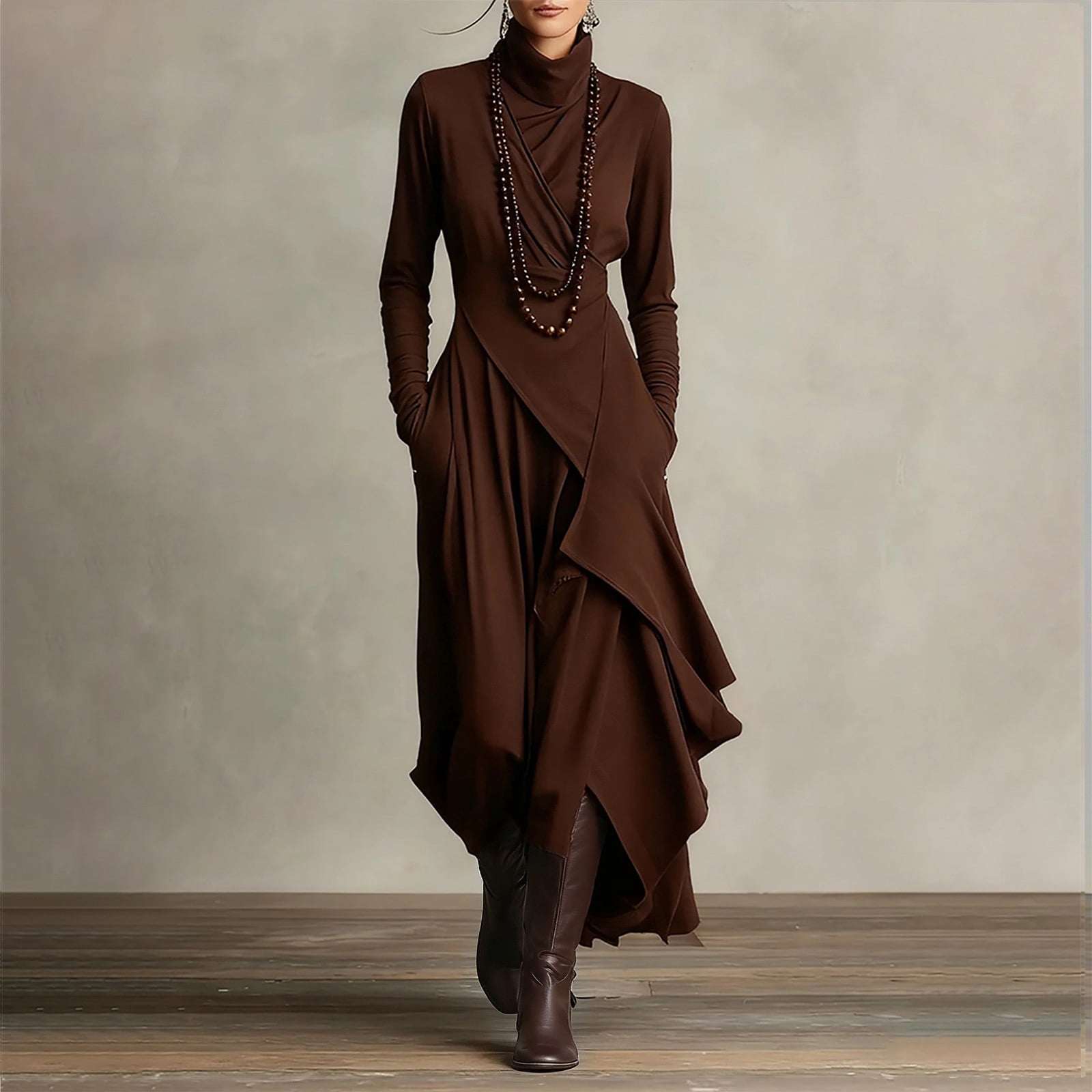 Blmnix Dresses for Women Tent Waisted Flowy Under Dress High Neck Long ...