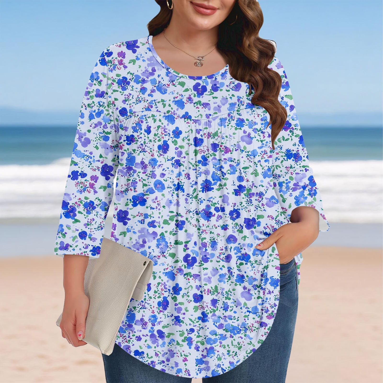Blmnix Early Fall Women Shirts Dressy Casual Crew Neck Ditsy Floral ...
