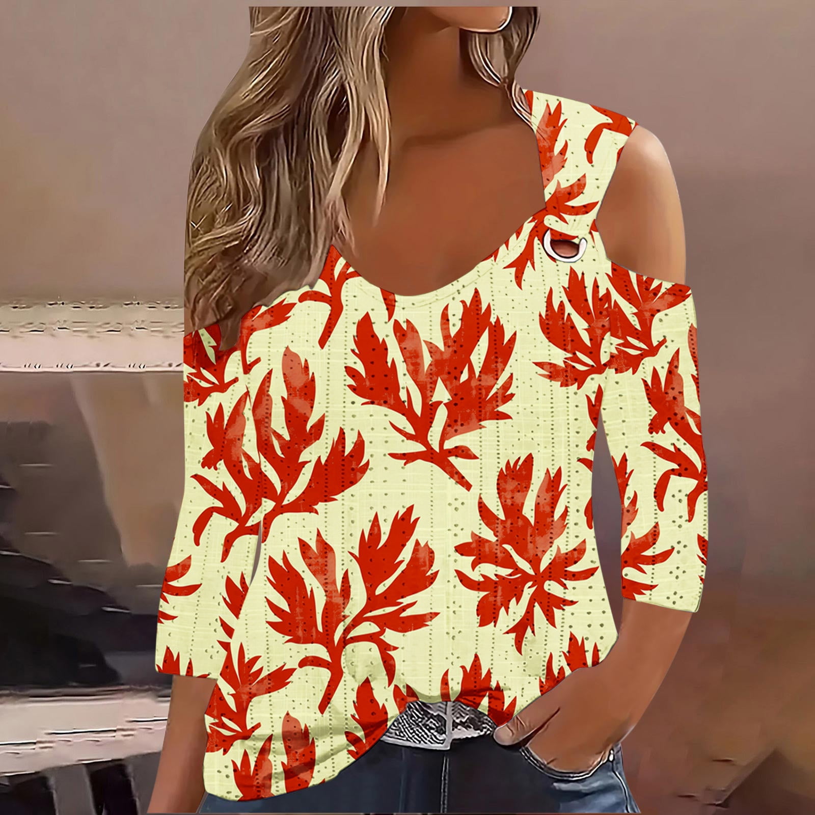 Blmnix Exercise Tops for Women Floral Bohemian Hollow Out Fall Blouses ...