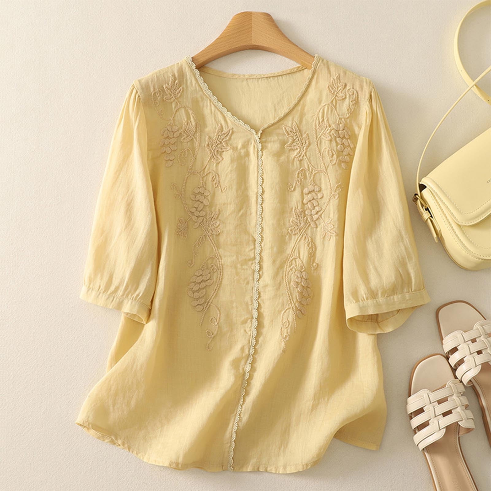 Blmnix Fitted Blouses for Women Embroidered Lightweight Womens Plus ...