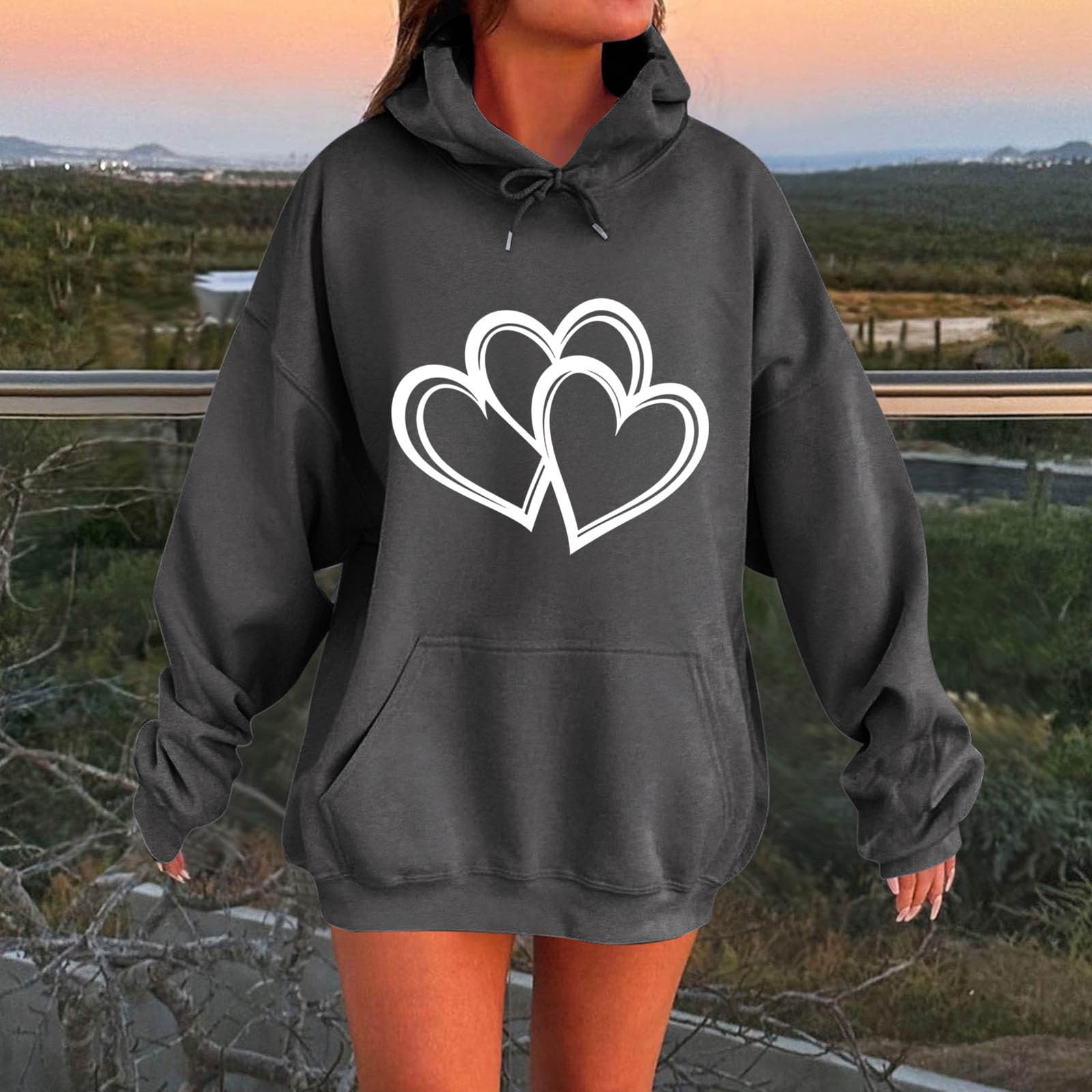 Blmnix Fitted Sweatshirt Women Dark Gray Love Heart Women’S Tops Hooded ...