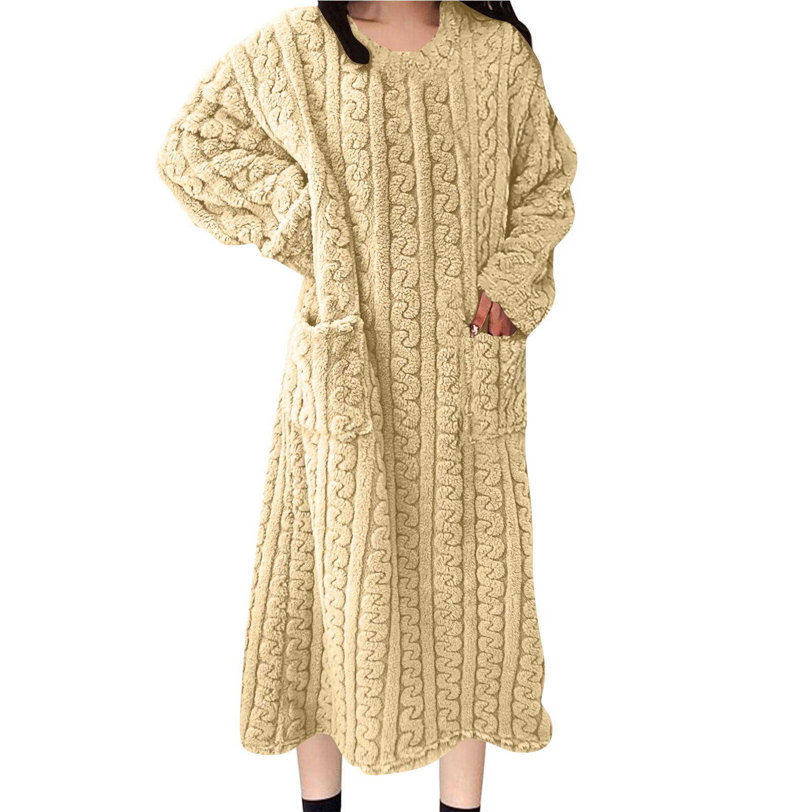 Blmnix Flannel Womens Nightgowns Moomoo Warm Long Sleeve Fleece ...