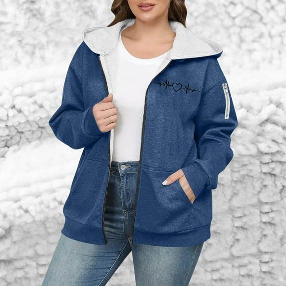 Blmnix Fleece Womens Jackets Fall Navy Blue Zip Up Fall Jacket Women ...