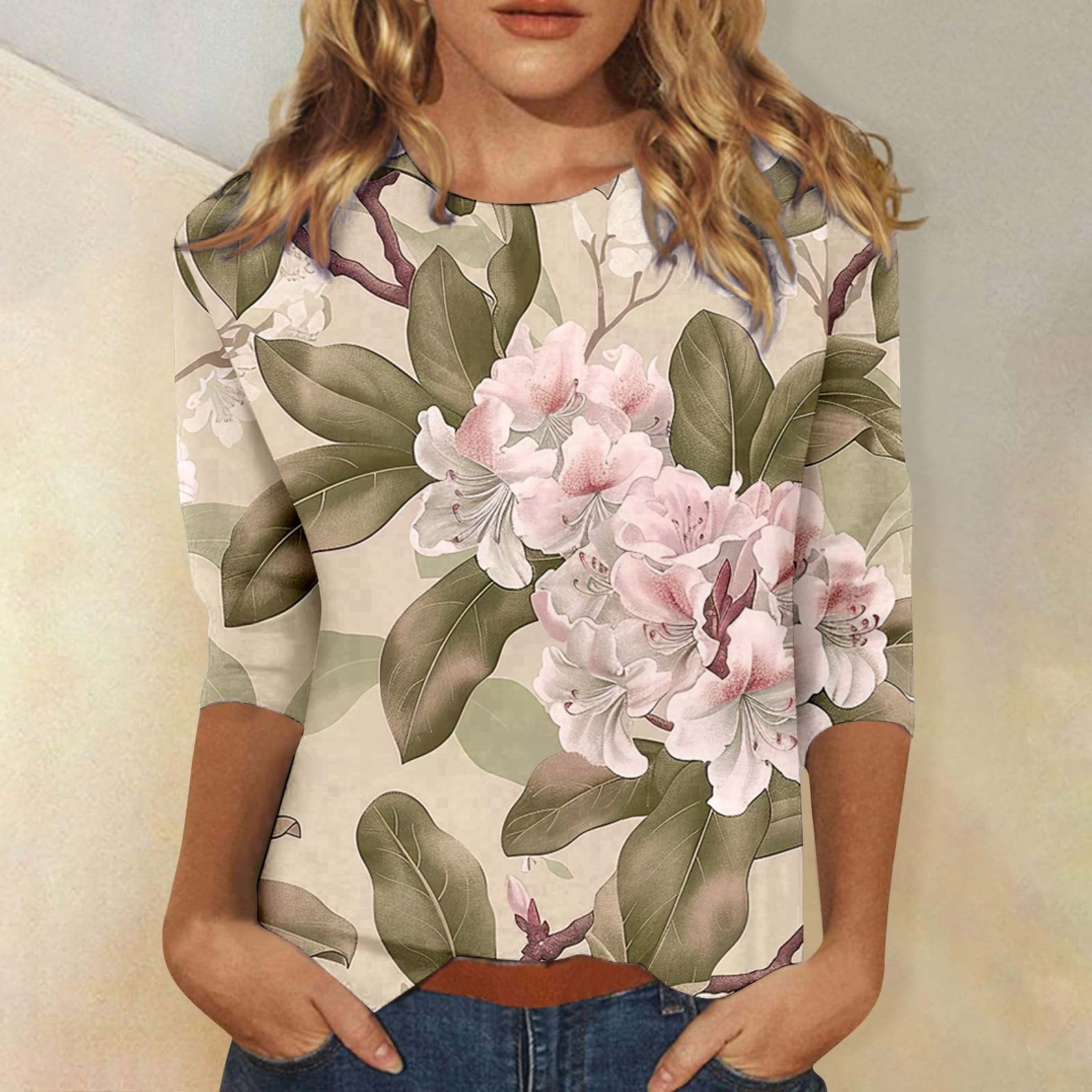 Blmnix Floral Beach Tops for Women Fall 2025 Khaki Workwear Formal Tops ...