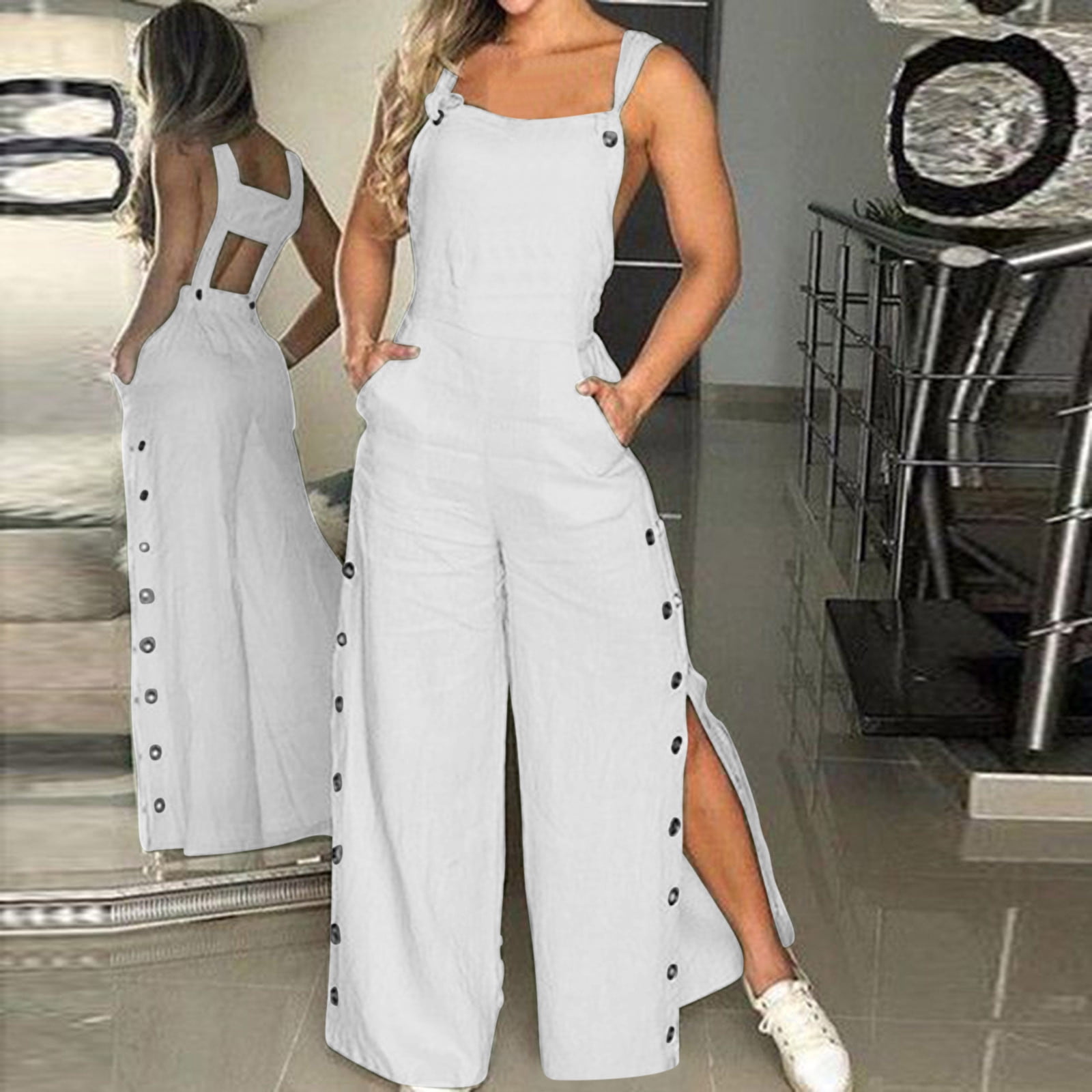 Blmnix Flowy Pants Pants for Women Trendy Palazzo Overalls Pajamas ...