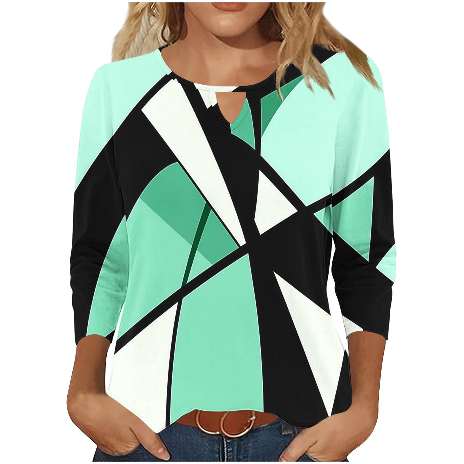 Blmnix Geometric Womens Business Tops Eyelet Hiking Shirts Women 3/4 ...