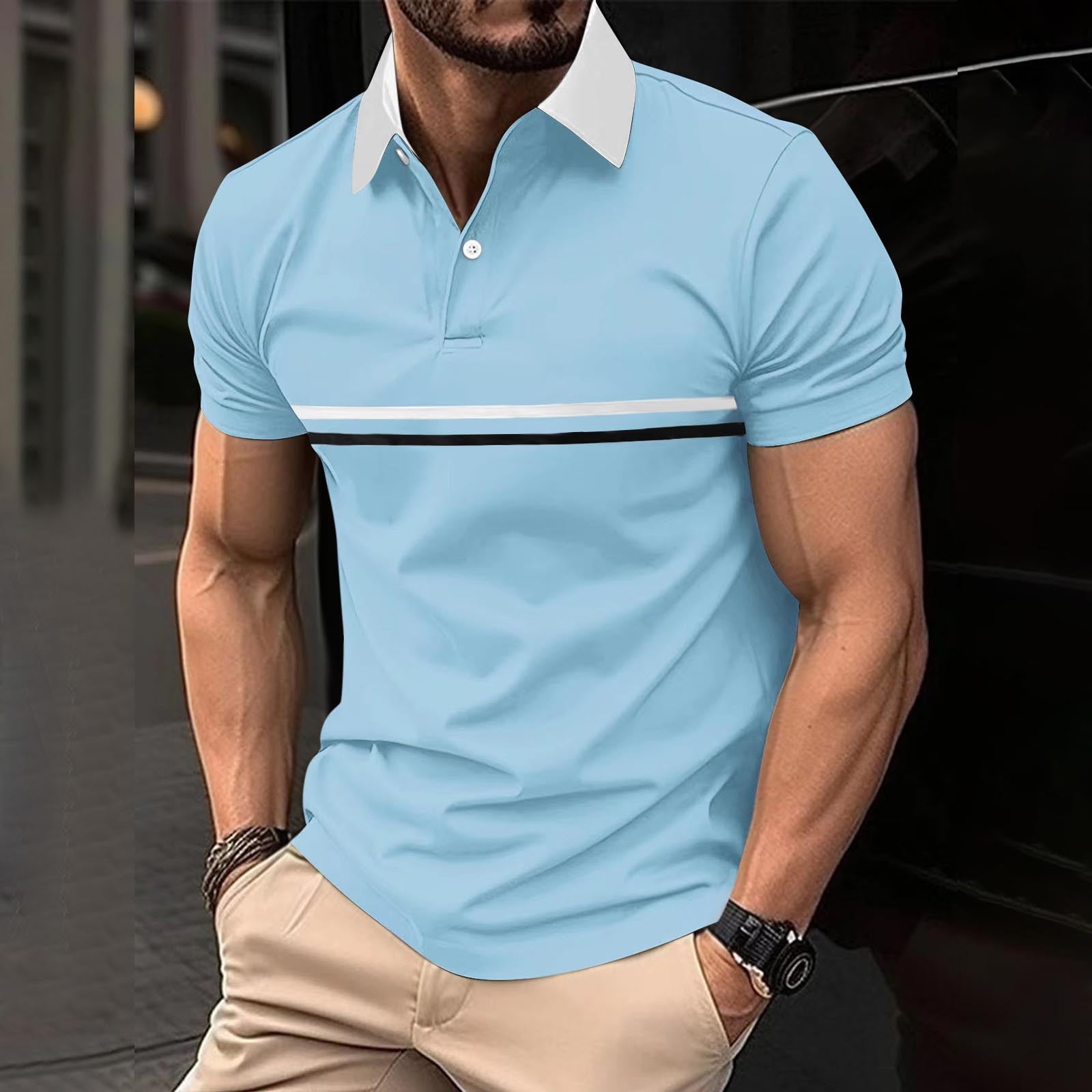 Blmnix Golf Shirts Tshirt for Men Polo Shirt Muscle Baggy Tops Blue ...