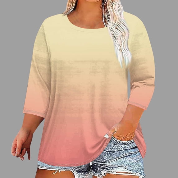 Blmnix Gradient Casual Tops for Women Oversized Workout Shirts Orange ...